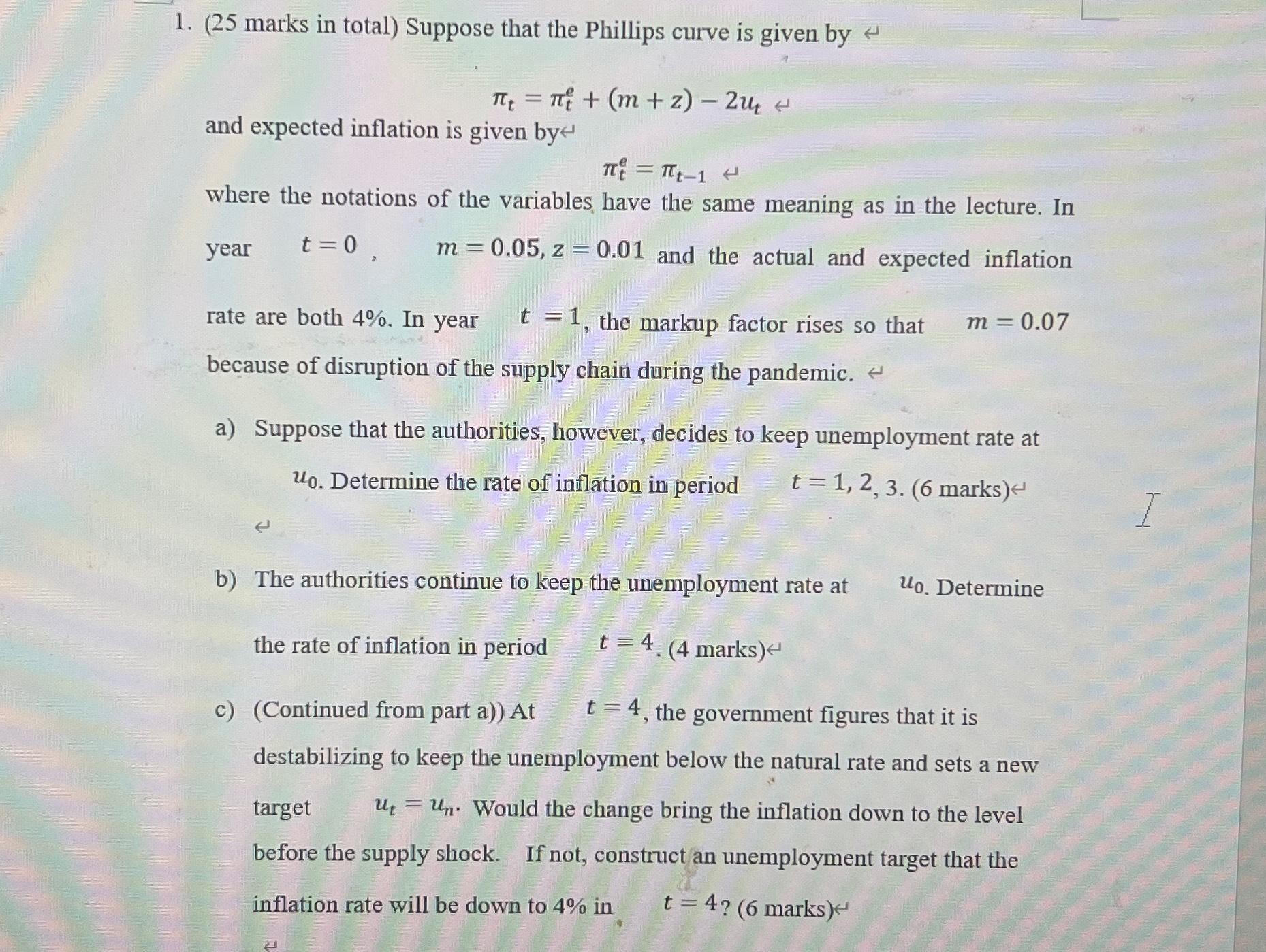 Solved (25 ﻿marks in total) ﻿Suppose that the Phillips curve | Chegg.com