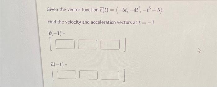 Solved Given the vector function r(t)= −5t,−4t2,−t5+5 Find | Chegg.com
