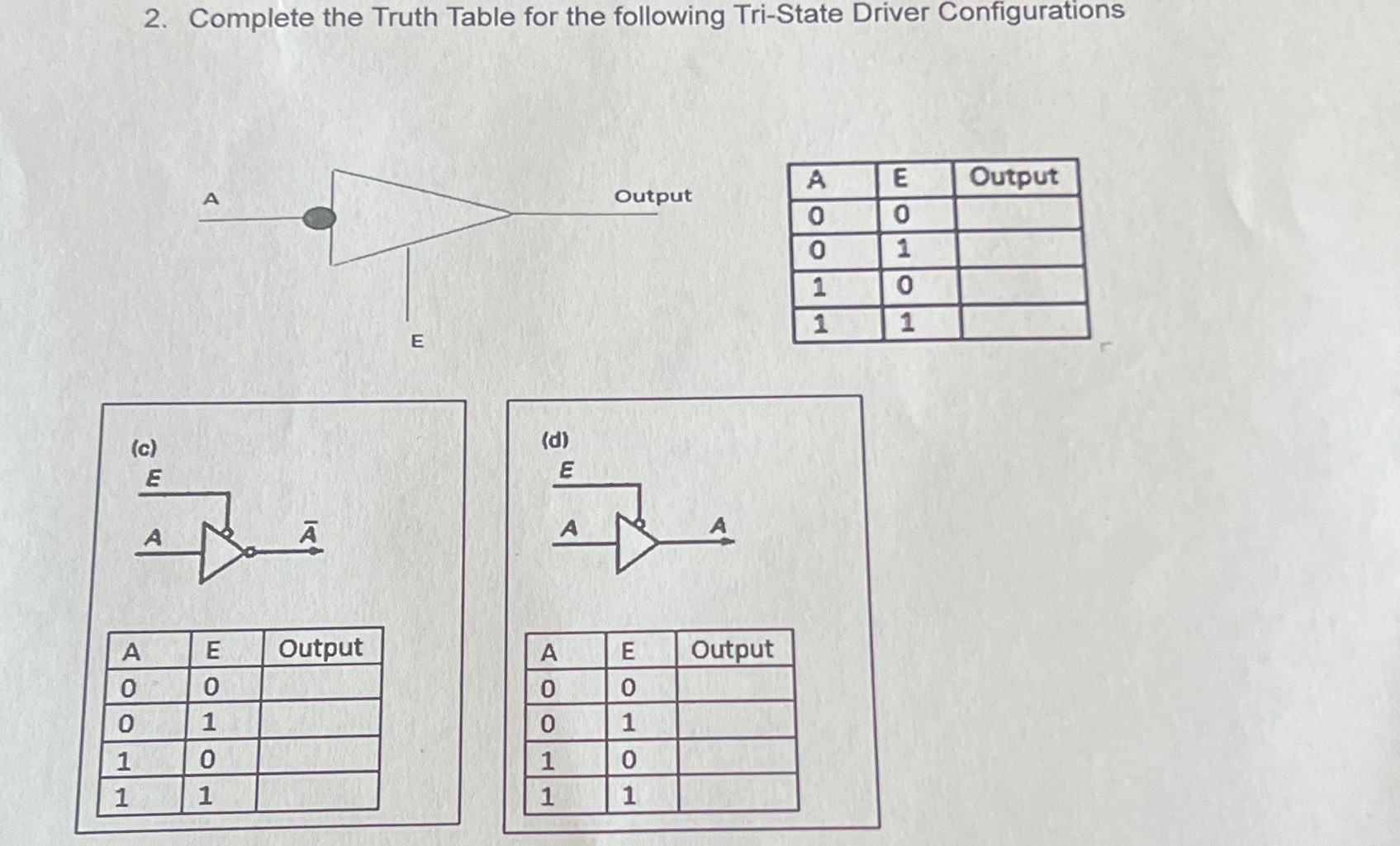 Solved Complete the Truth Table for the following Tri-State | Chegg.com