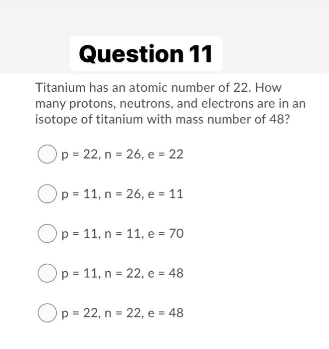 Solved Question 11 Titanium has an atomic number of 22. How | Chegg.com