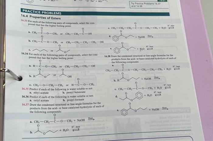Solved PRACTICE PROBLEMS 16.4 Properties of Esters 16.33 For | Chegg.com