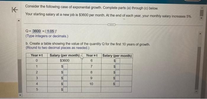 Solved Consider the following case of exponential growth. | Chegg.com
