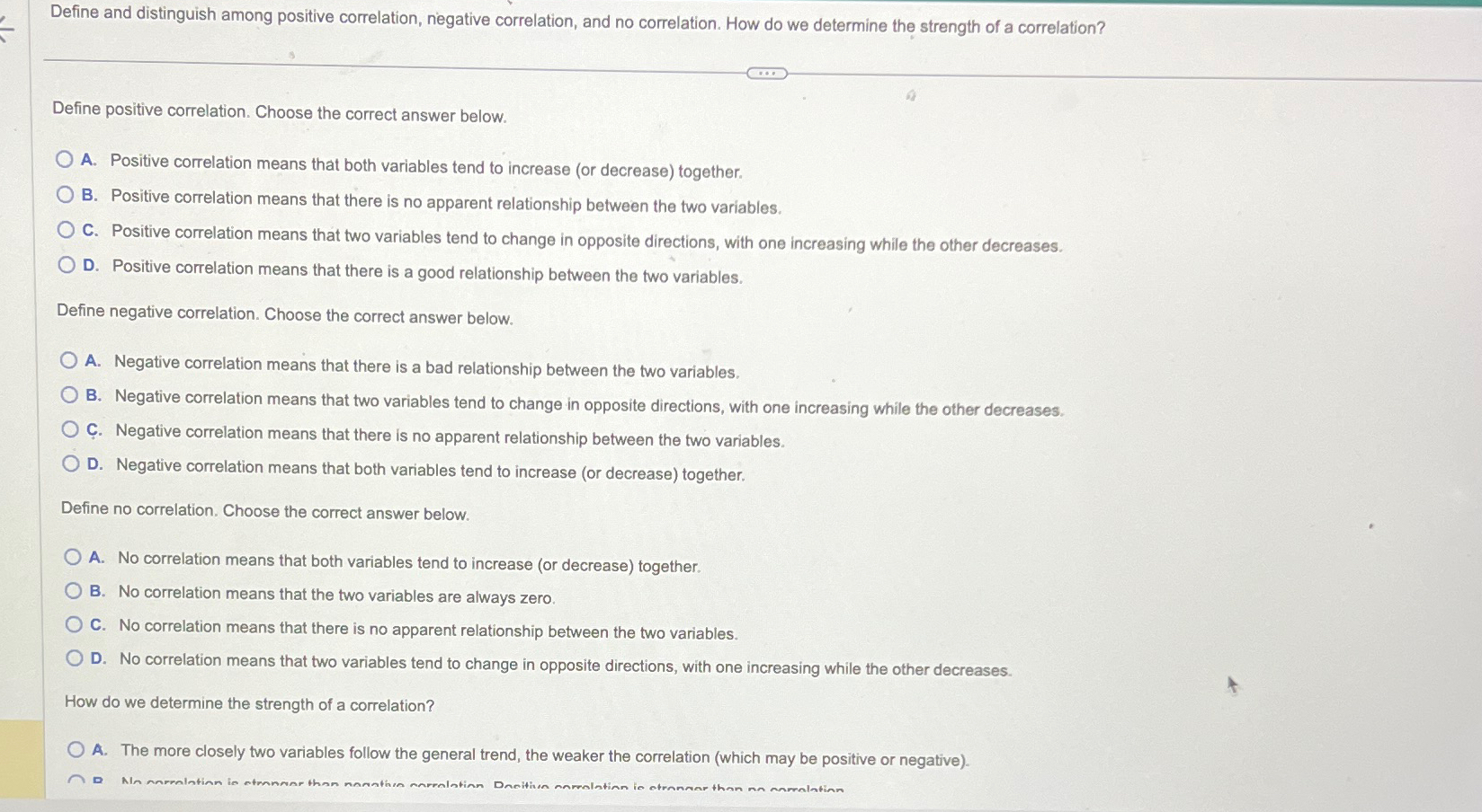 Solved Define and distinguish among positive correlation, | Chegg.com
