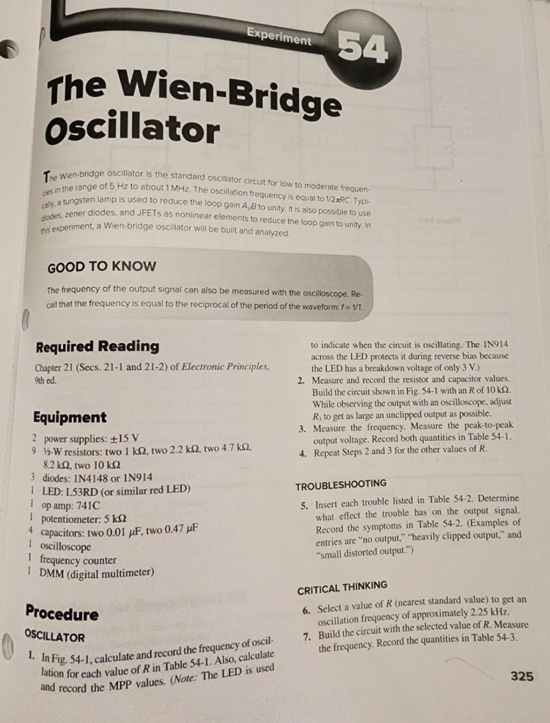 Solved The Wien-bridge oscillator is the standard oscillator | Chegg.com