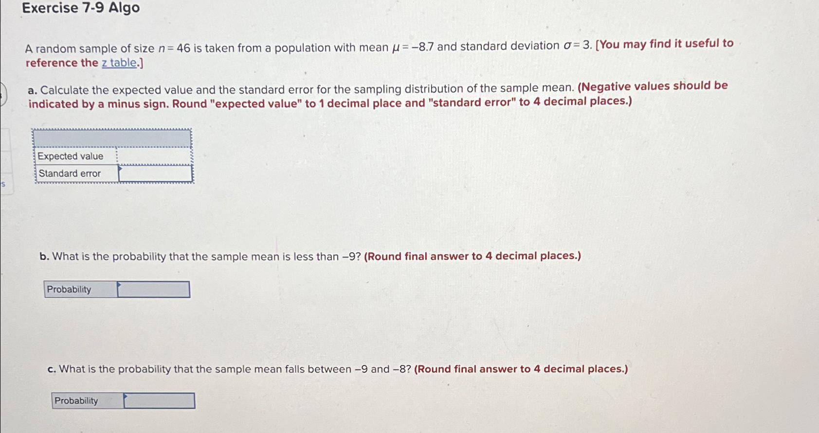 Solved Exercise 7-9 Algo\\nA random sample of size n=46 is | Chegg.com