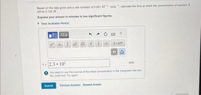 Based on the data given and a rate constant of | Chegg.com