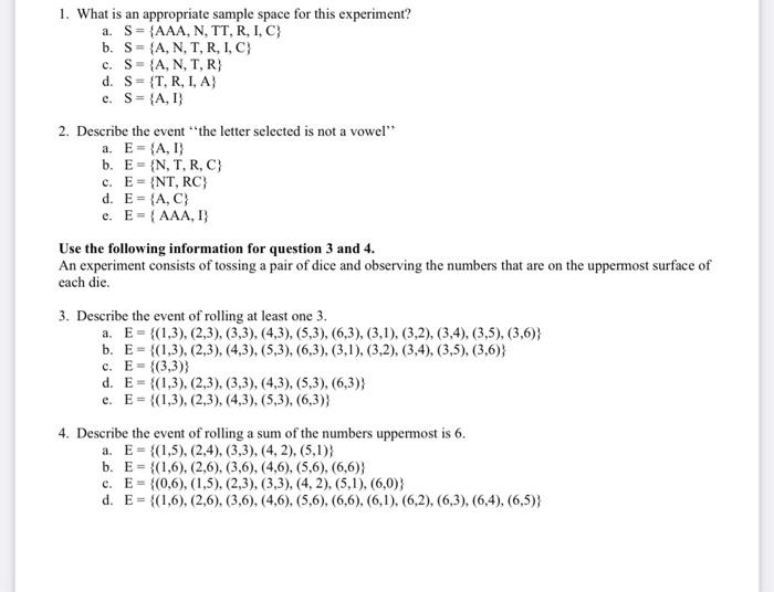 Solved 1. What is an appropriate sample space for this | Chegg.com