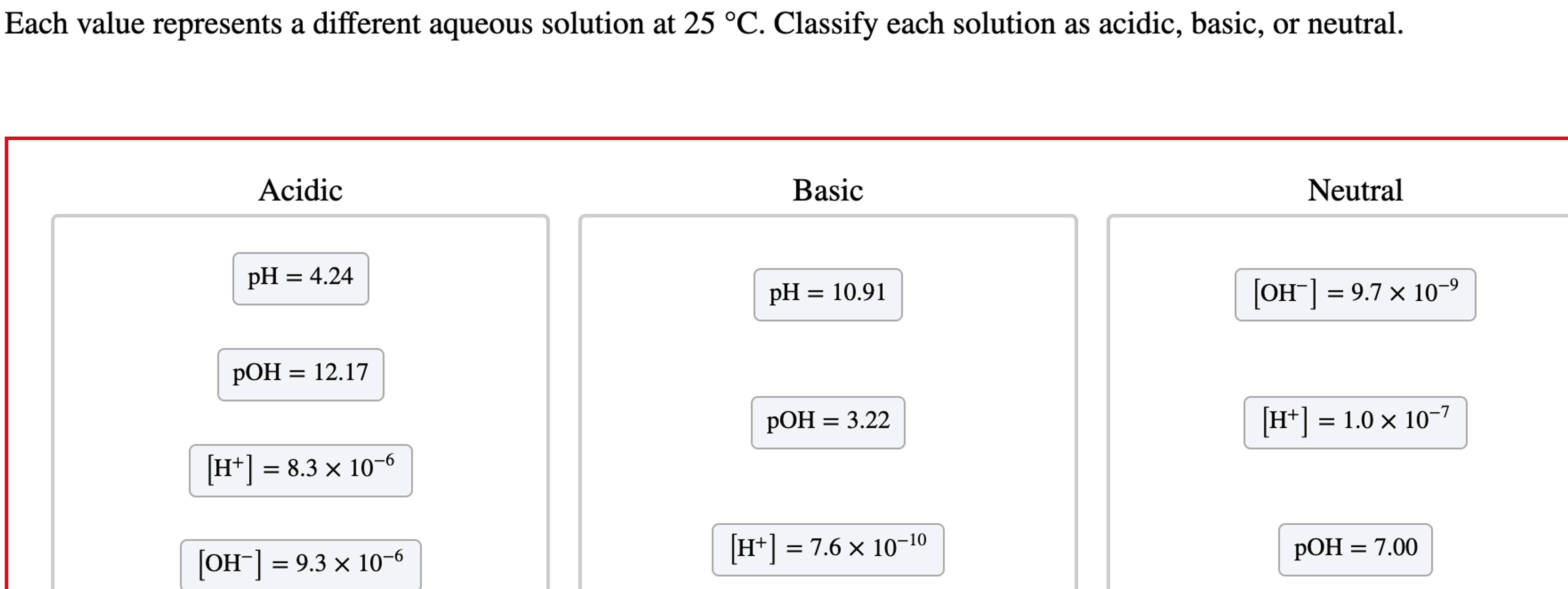 Solved Each value represents a different aqueous solution at | Chegg.com