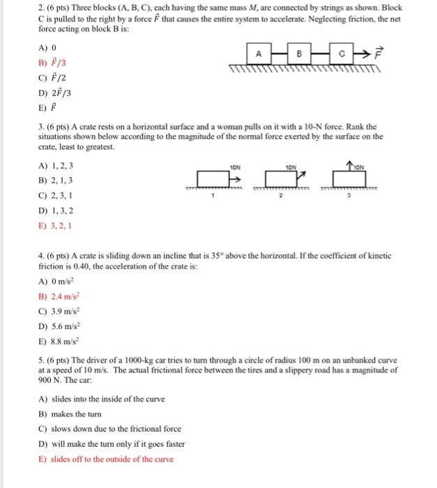 Solved 2. (6 pts) Three blocks (A,B,C), each having the same | Chegg.com