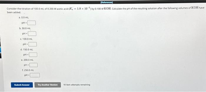 Solved Consider the titration of 100.0 mL of 0.200M acetic | Chegg.com