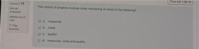 Solved Times 1510 On 11 The control of projects involves | Chegg.com