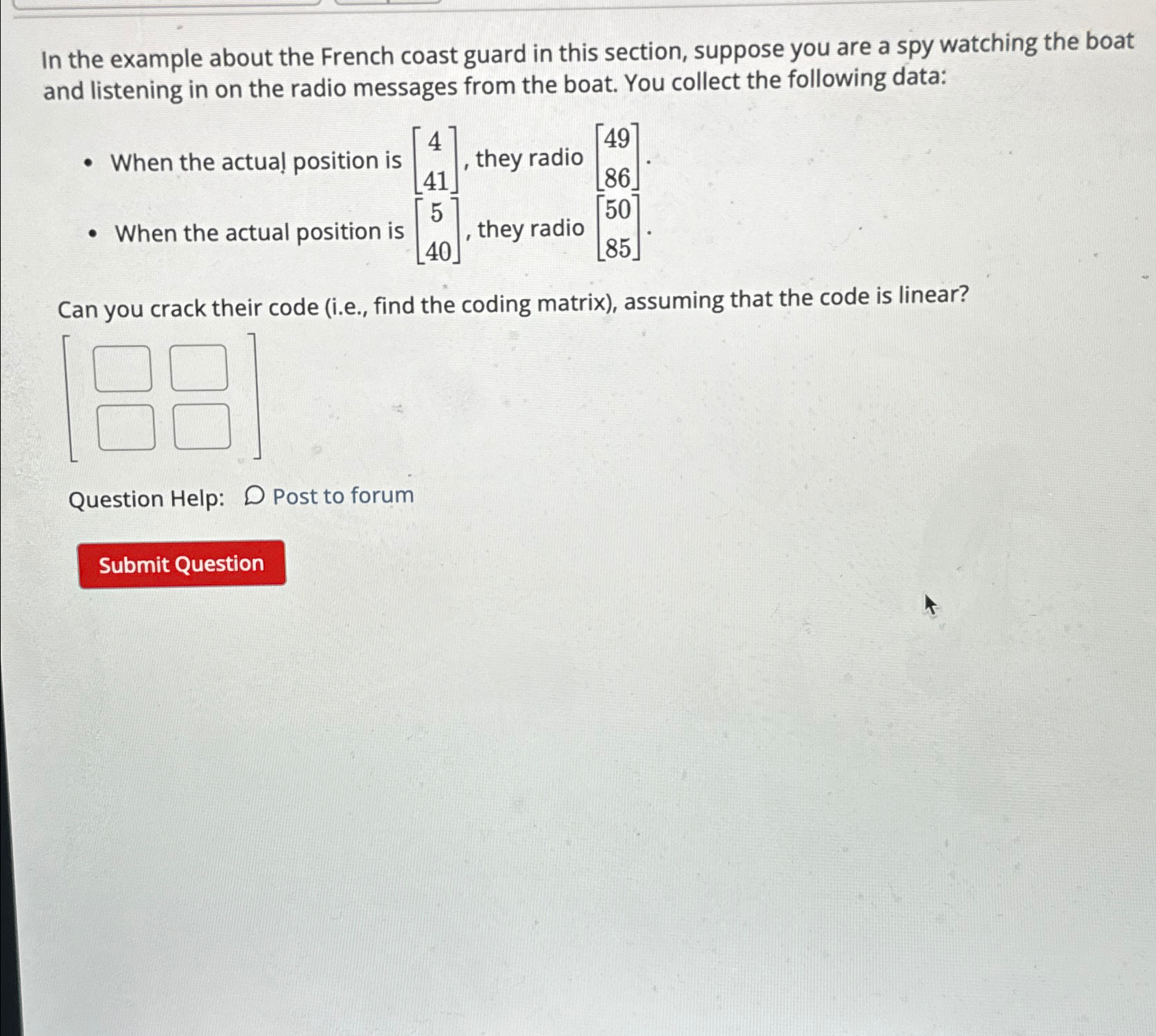 Solved In the example about the French coast guard in this | Chegg.com