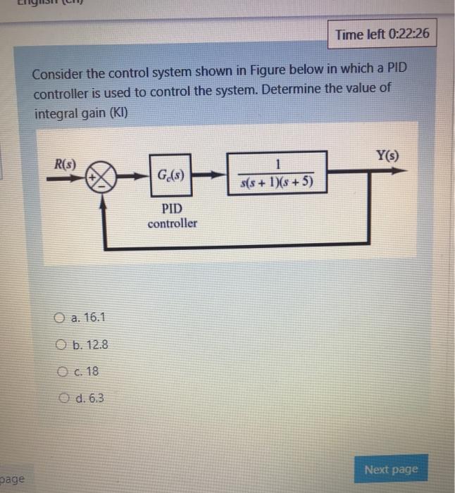 Solved Time left 0:22:26 Consider the control system shown | Chegg.com