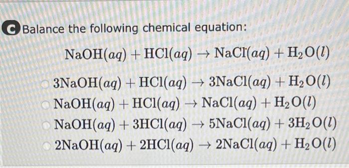 Solved Balance the following chemical equation: | Chegg.com
