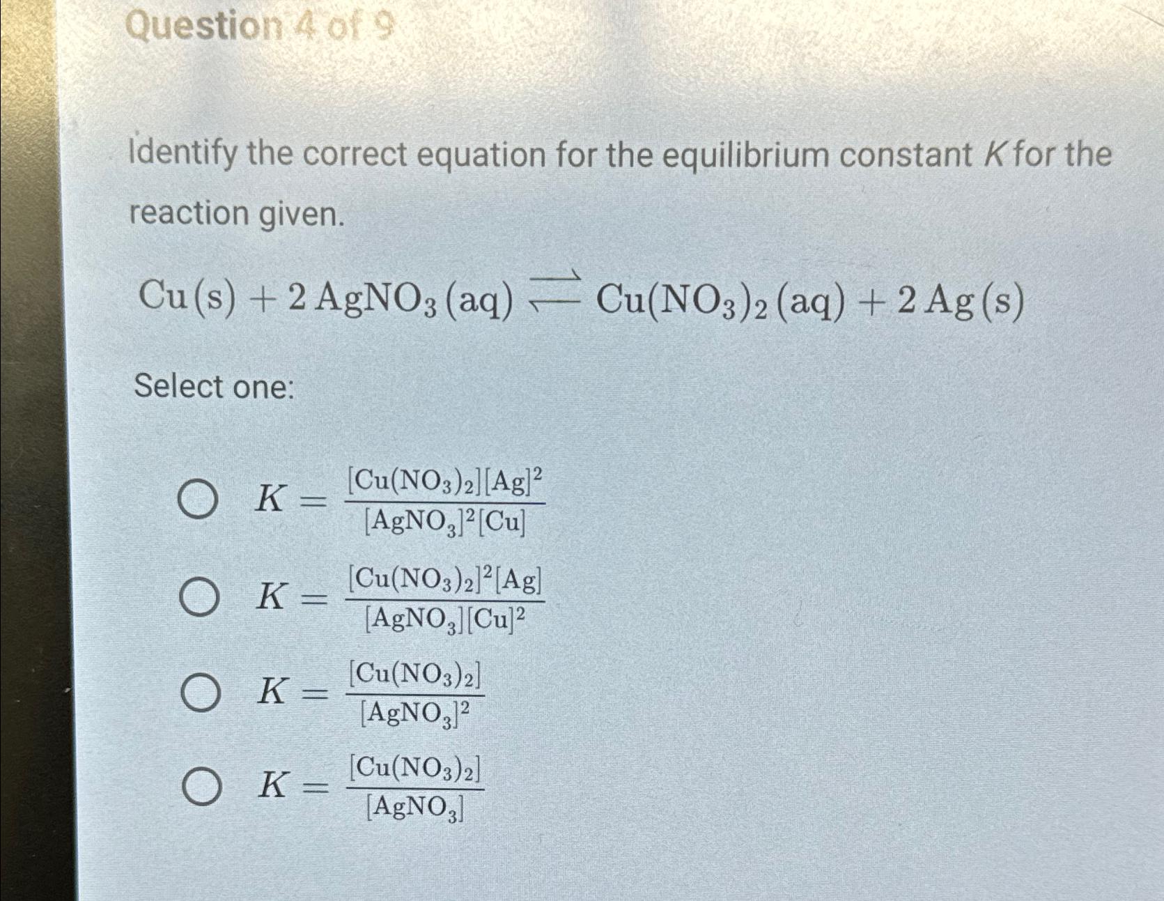 Solved Identify the correct equation for the equilibrium | Chegg.com