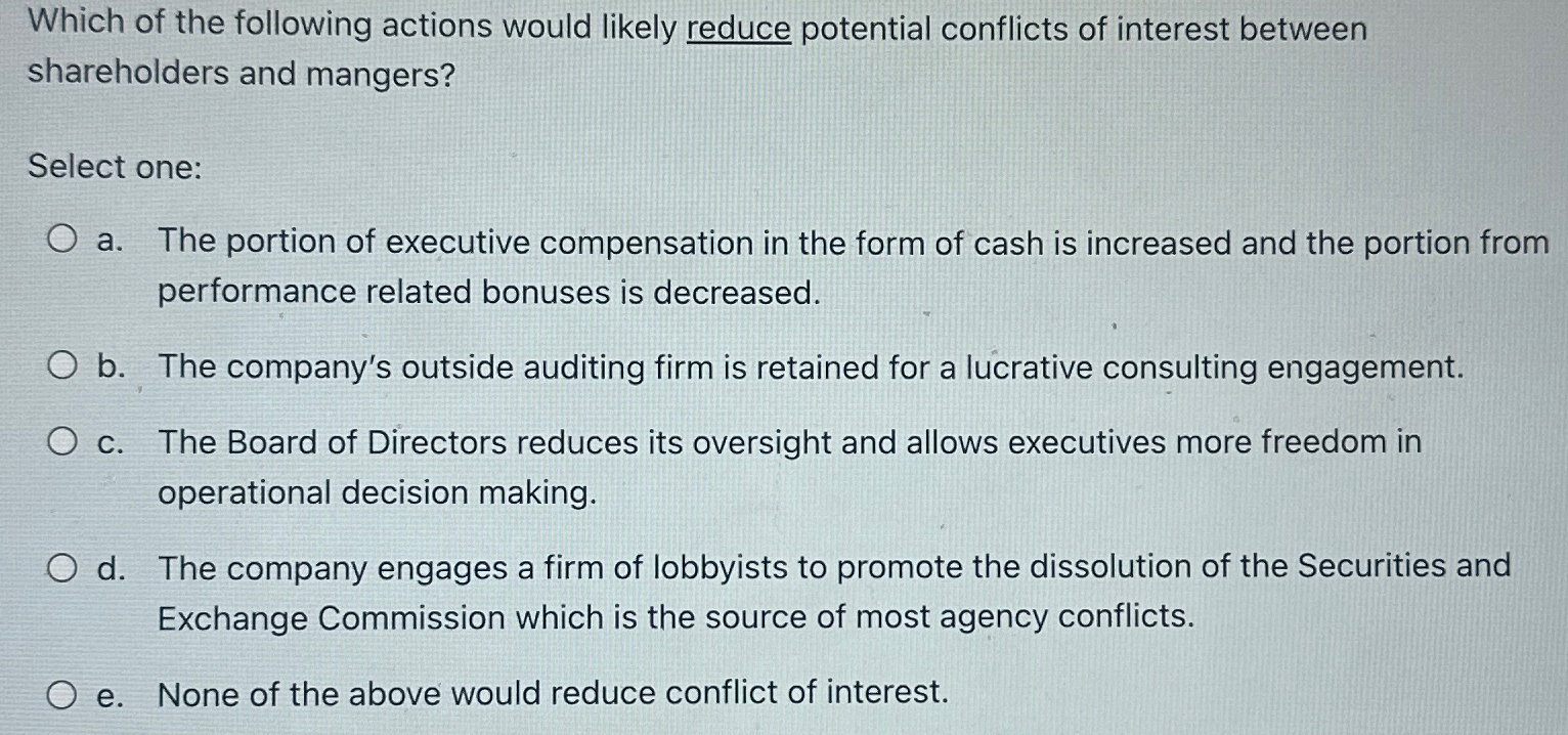 Solved Which of the following actions would likely reduce | Chegg.com