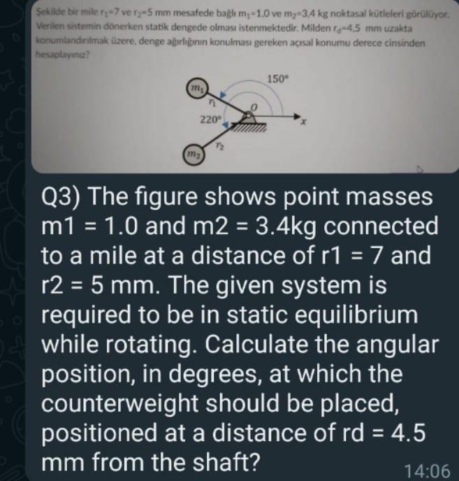Solved Q3) The figure shows point masses m1=1.0 and m2=3.4 | Chegg.com