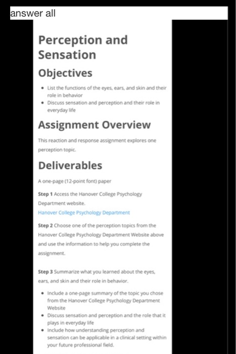 answer all Perception and Sensation Objectives • List | Chegg.com