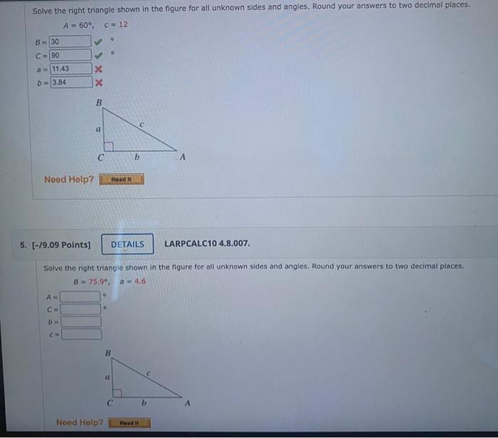Solved Solve the right triangle shown in the figure for all | Chegg.com