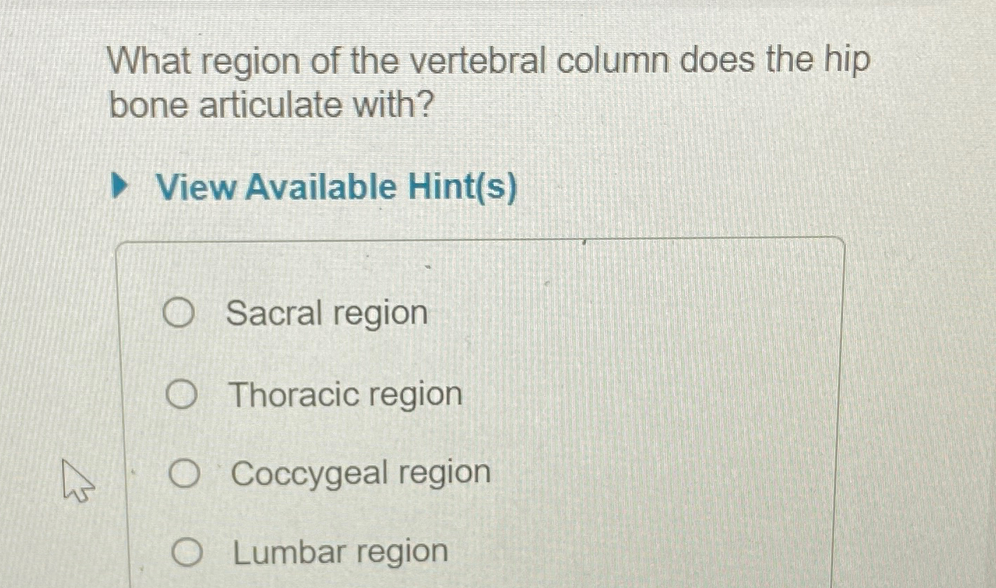 Solved What region of the vertebral column does the hip bone | Chegg.com