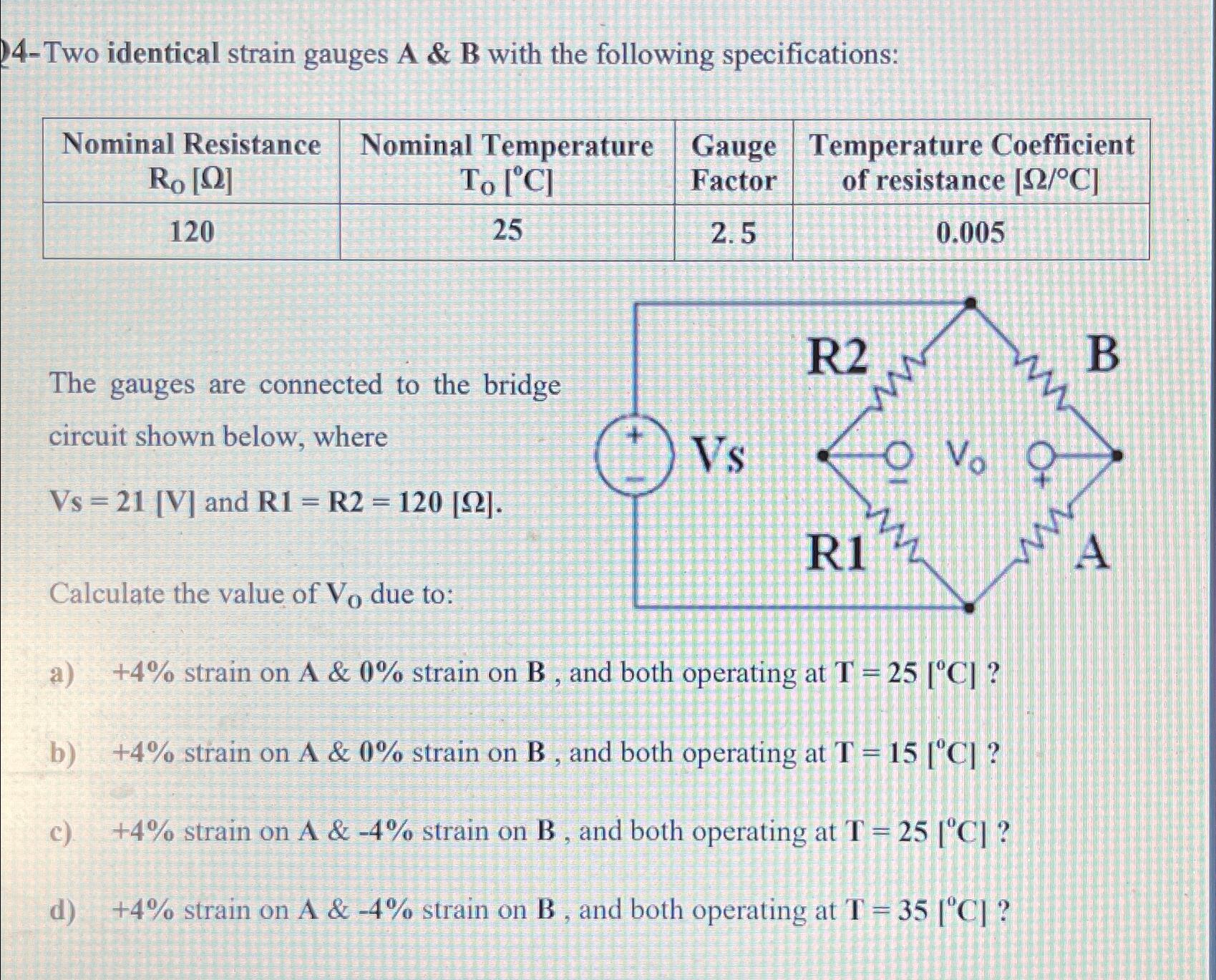 Solved 4-Two identical strain gauges A & B with the | Chegg.com