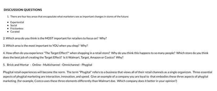 Solved DISCUSSION QUESTIONS 1. There are four key areas that | Chegg.com