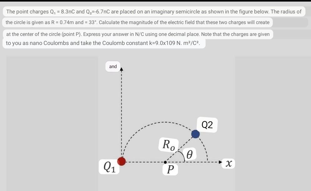 Solved The point charges Q1=8.3nC and Q2=−6.7nC are placed | Chegg.com