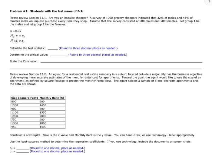 Solved Problem #2: Students with the last name of F-3: | Chegg.com