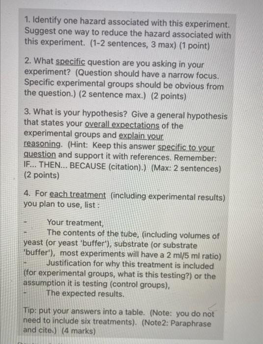 Solved Design a fermentation experiment using one or two of | Chegg.com
