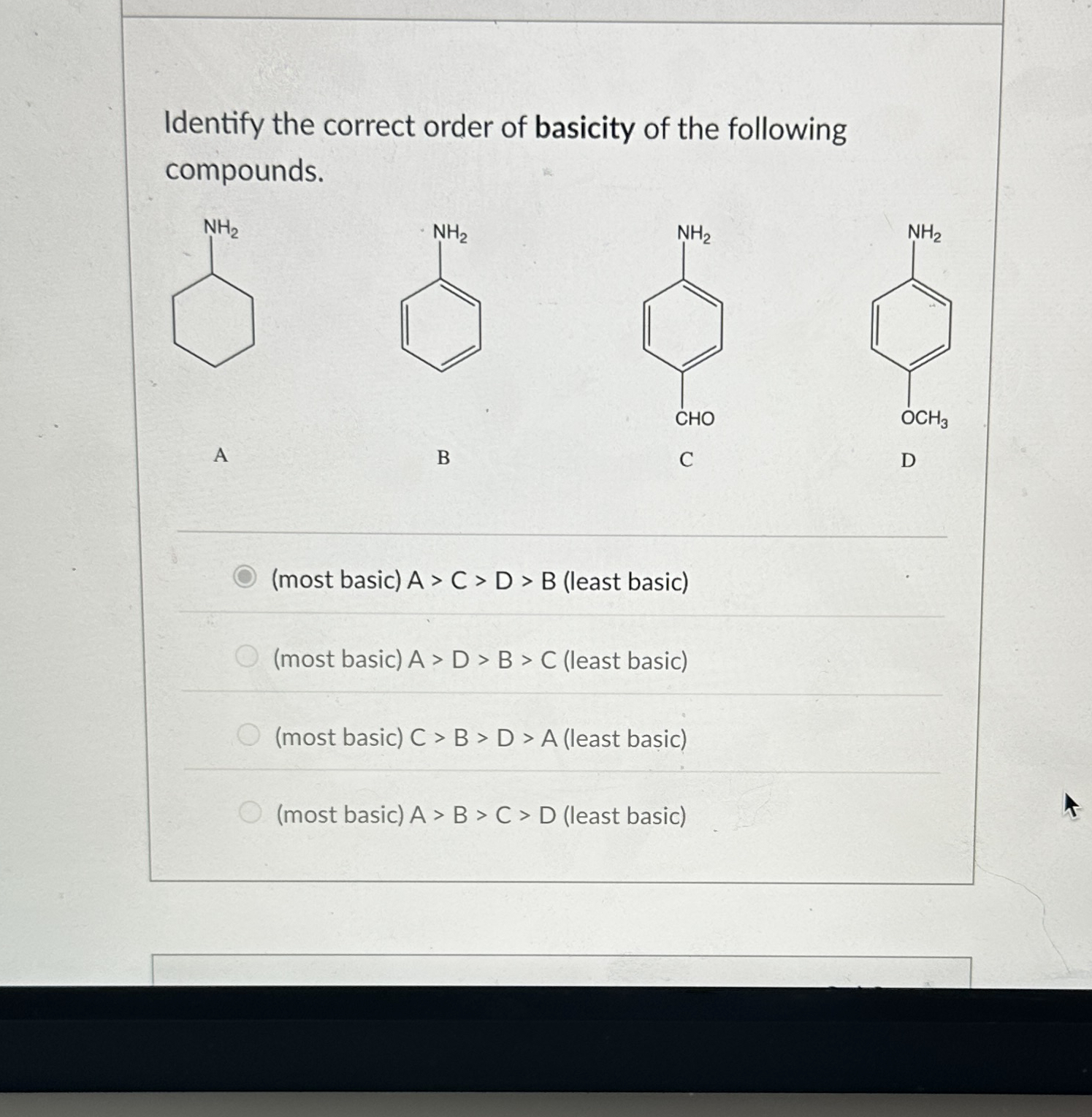 Solved Identify the correct order of basicity of the | Chegg.com