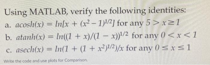 Solved Using MATLAB, verify the following identities: a. | Chegg.com