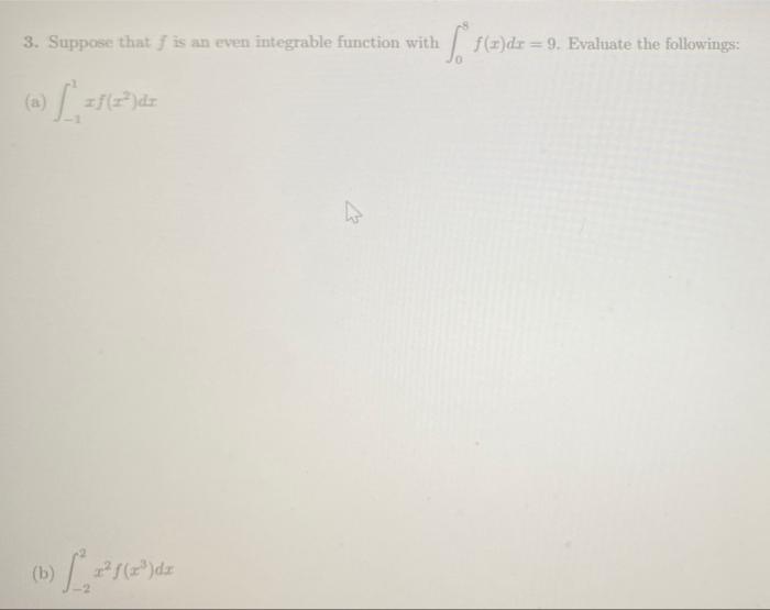 Solved 3. Suppose that f is an even integrable function with | Chegg.com