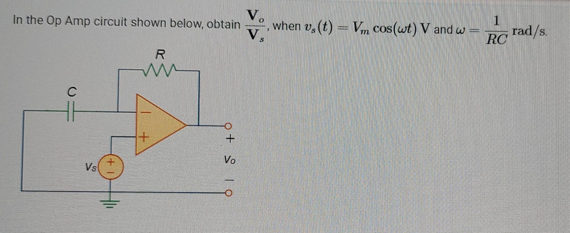 Solved In the Op Amp circuit shown below, obtain VsVo, when | Chegg.com