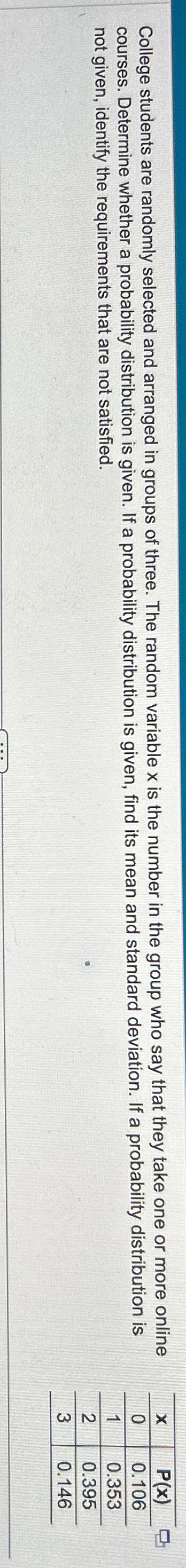 Solved College students are randomly selected and arranged | Chegg.com