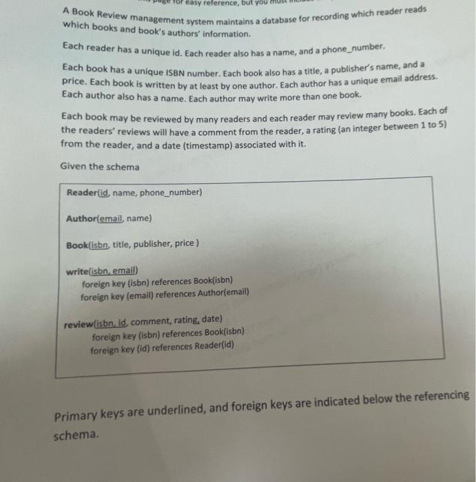 Solved A Book Review management system maintains a database | Chegg.com