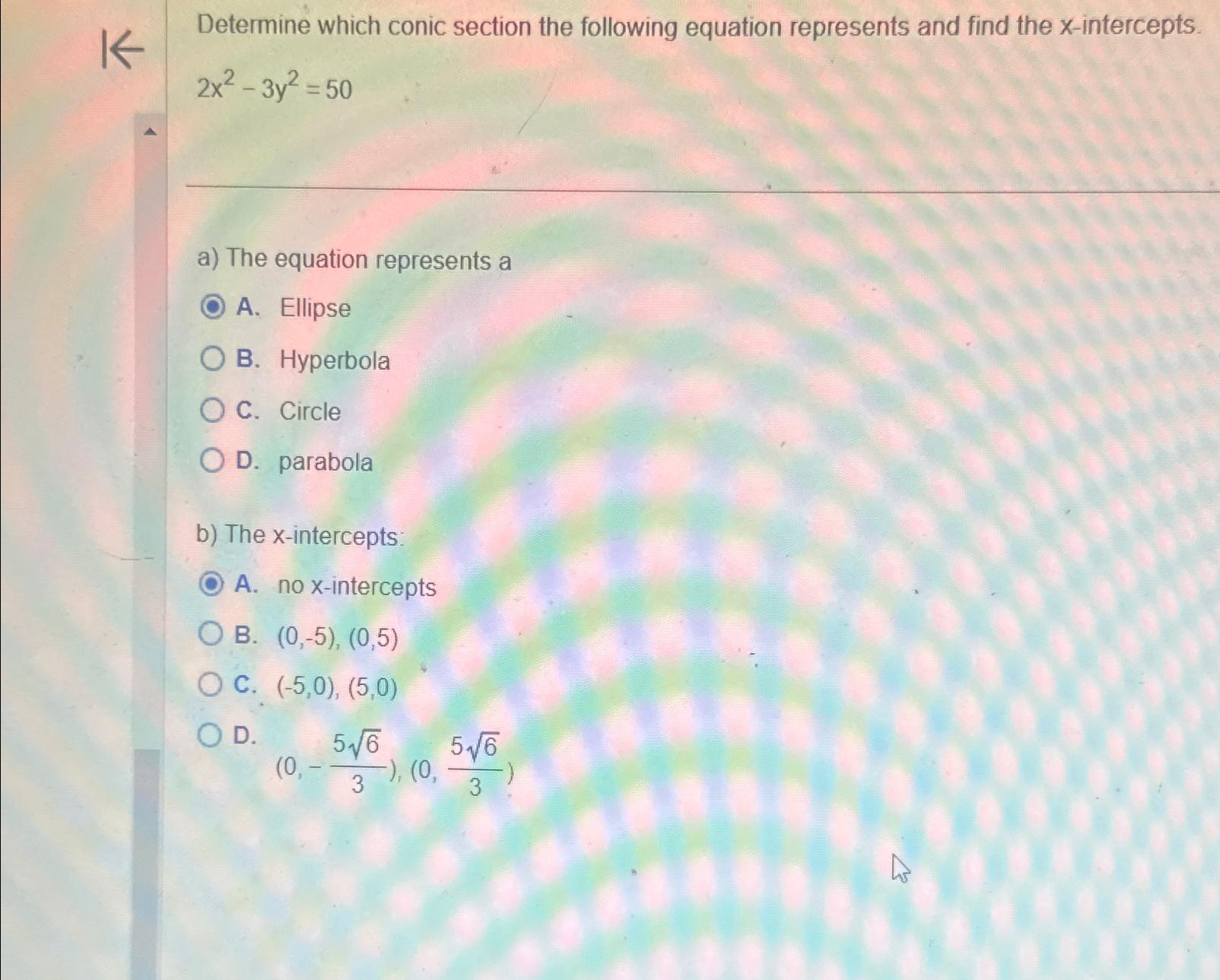 Solved Determine which conic section the following equation | Chegg.com