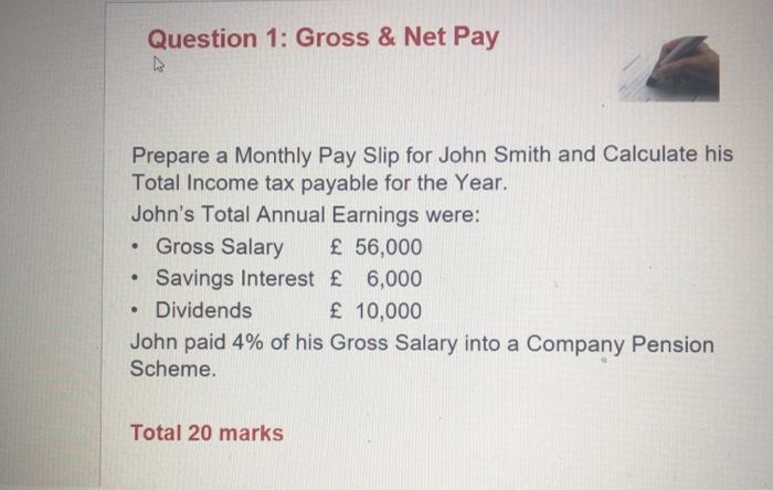 Solved Question 1: Gross & Net Pay Prepare a Monthly Pay | Chegg.com