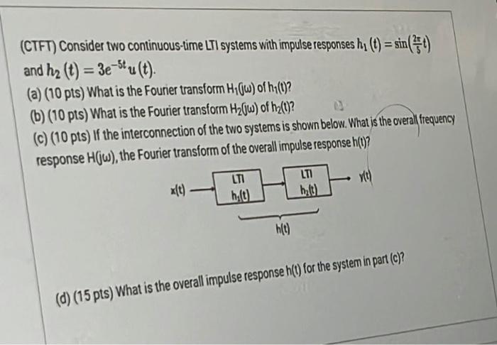 Solved (CTFT) Consider two continuous-time LTI systems with | Chegg.com