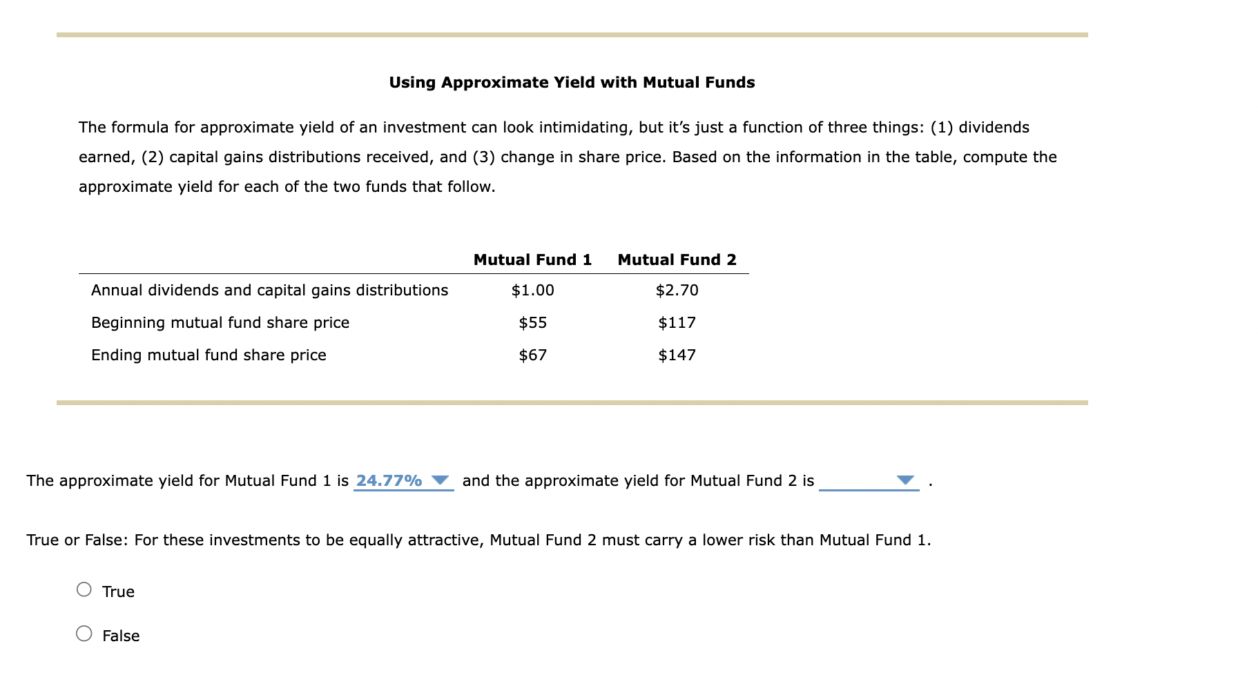 Solved Using Approximate Yield with Mutual FundsThe formula | Chegg.com