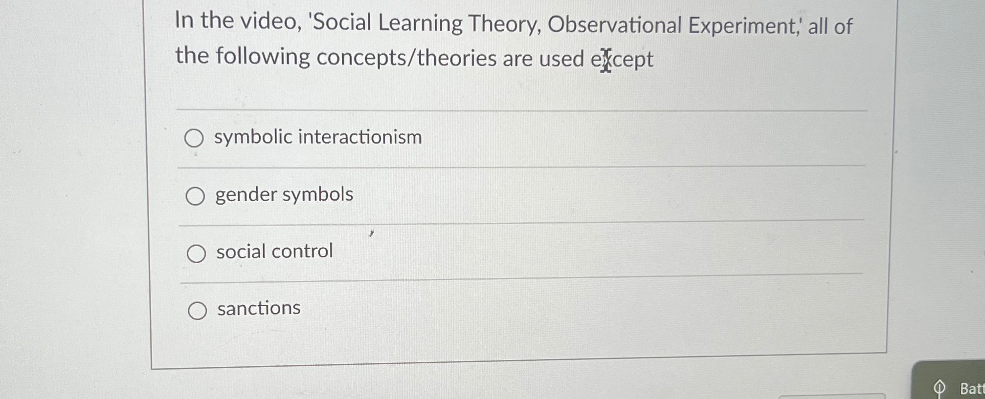 Solved In the video, 'Social Learning Theory, Observational | Chegg.com