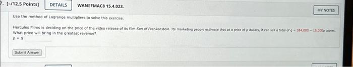 Solved 7. [-/12.5 Points] DETAILS WANEFMAC8 15.4.023. Use | Chegg.com