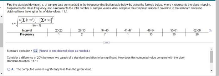 Solved Find the standard deviation, s, of sample data | Chegg.com