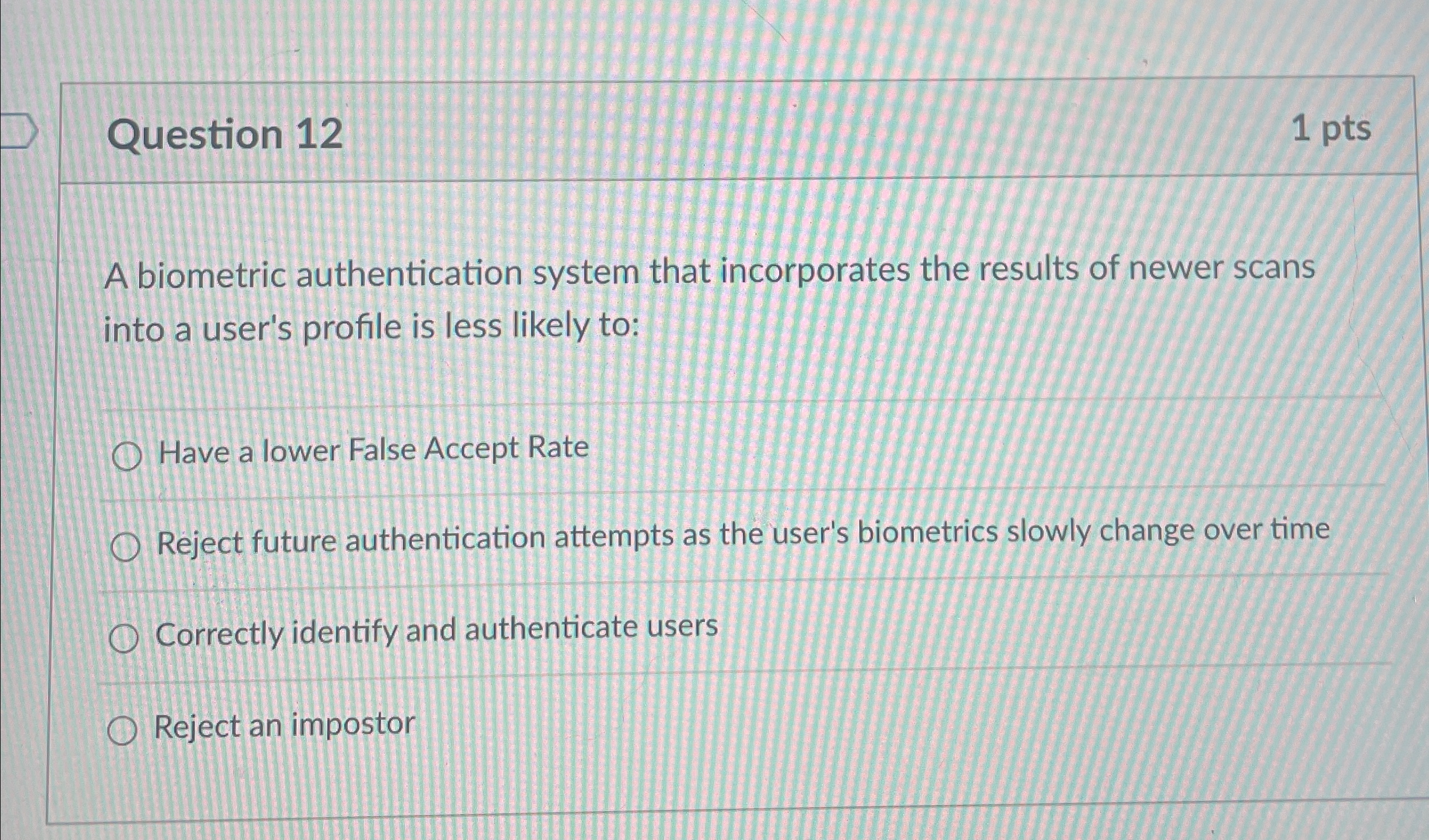 Solved Question 121ptsA biometric authentication system that | Chegg.com
