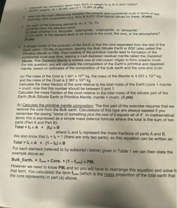 Solved 1. Capculate the comversion factor from Alo O3 in | Chegg.com