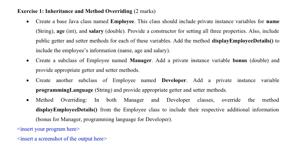 Solved Exercise 1 Inheritance And Method Overriding 2 