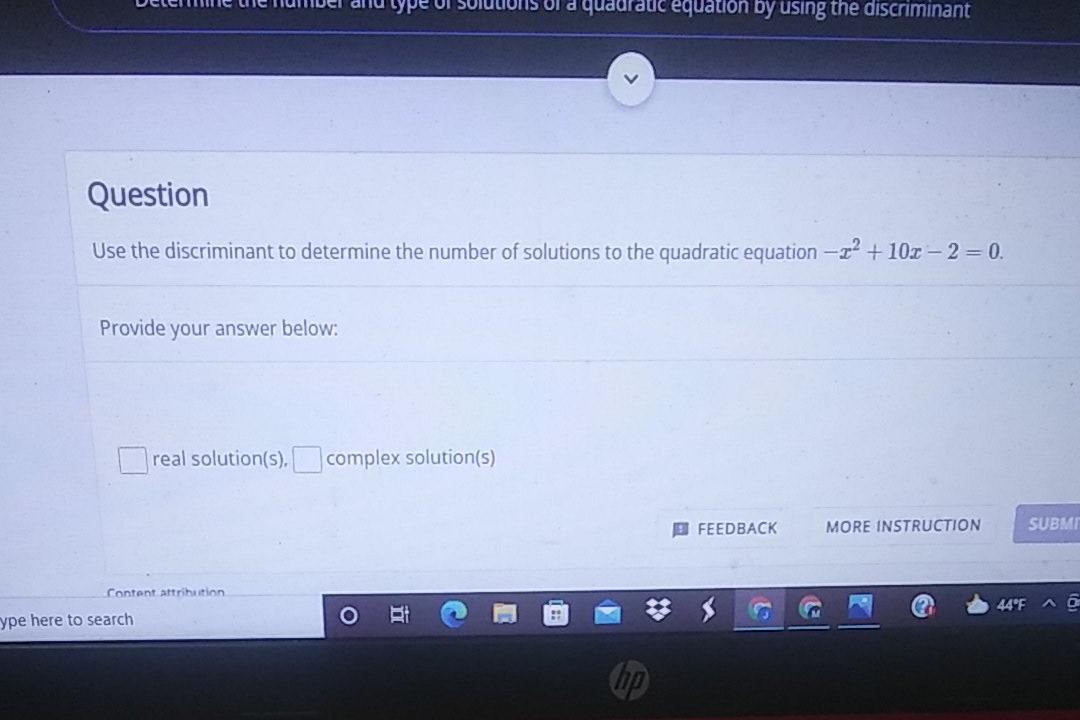 Solved quaurauc equation by using the discriminant Question | Chegg.com