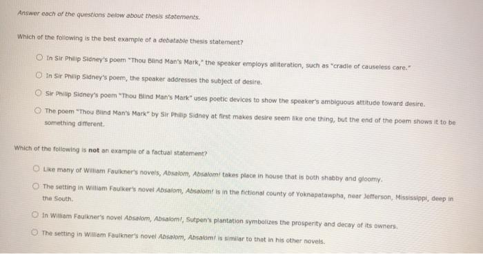 Answer Each Of The ions Below About Thesis Chegg