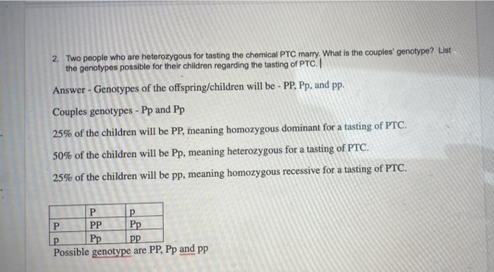 Solved 2. Two people who are heterozygous for tasting the | Chegg.com