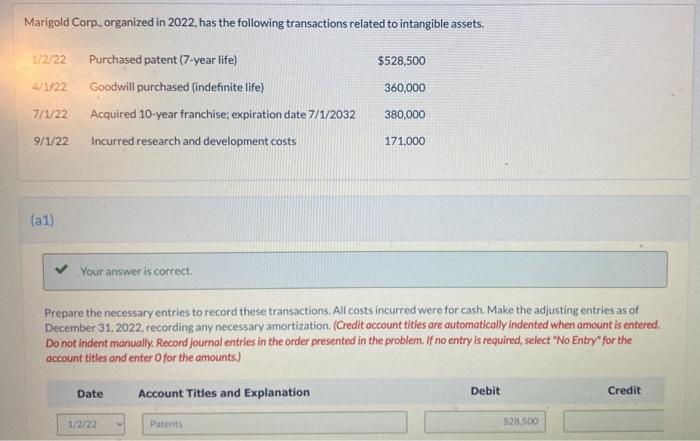 Solved Marigold Corp., organized in 2022 , has the following | Chegg.com