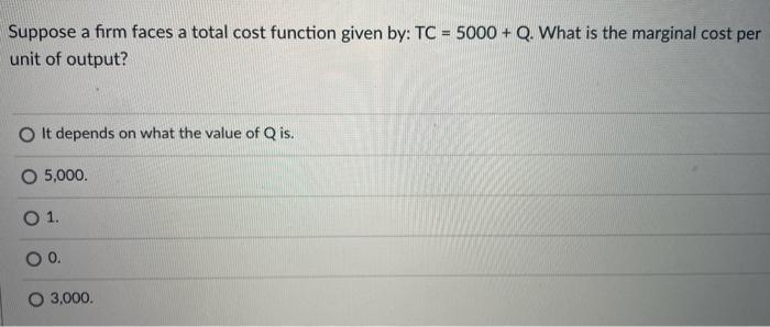 Solved Suppose a firm faces a total cost function given by: | Chegg.com